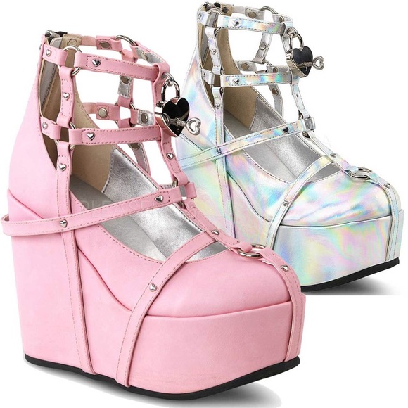 Demonia | Shoes | Demonia Pink 5 Wedge Platform With Heart Locket ...